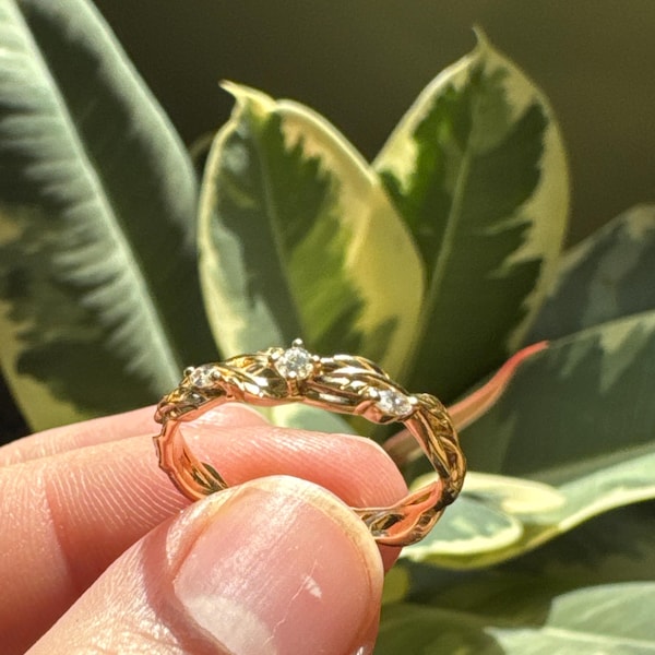 Vintage Green Sapphire Engagement Ring Set Nature Inspired Leaf ...