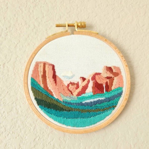 Sunset Ocean Scene Embroidery Pattern Satin Stitch Digital Pattern for ...
