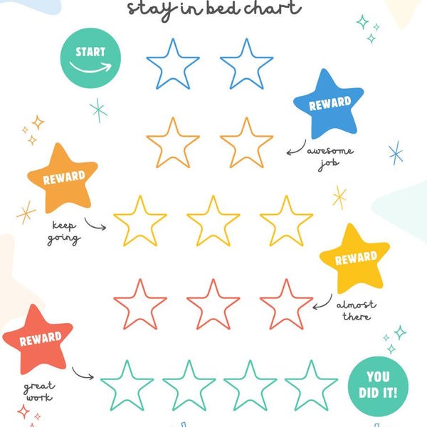 Stay in Bed Reward Star Chart Kids Bedtime Sleep Night Bright Printable ...