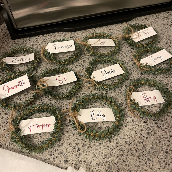 Mini Wreath Place Cards, Christmas Place Card, Custom Name Card, Christmas Place Card Holder ...