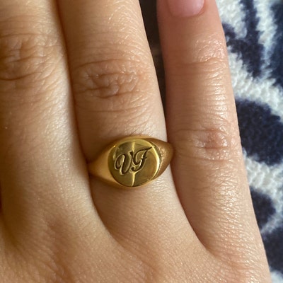 14K Gold Filled Signet Monogram Ring, Initial Gold Signet Ring ...