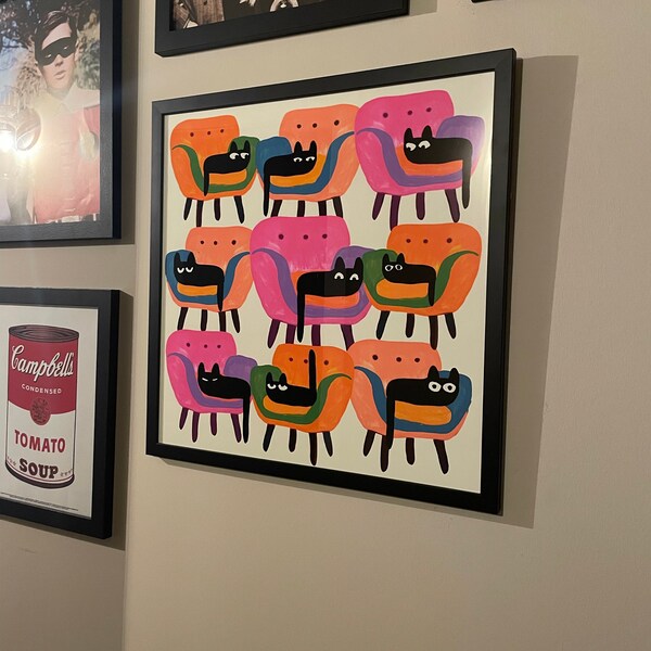 Wiggly Cats Art Print Cat Poster Cat Illustration Art Pastel Modern ...