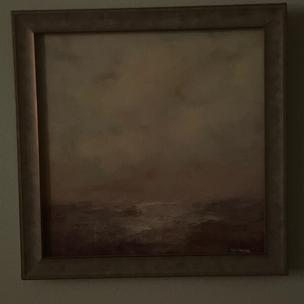 Framed Oval Painting in Vintage Frame, Original Soft Abstract Rainy Day ...