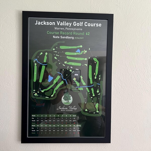 Custom Golf Course Map – Full Color Framed Print With Trees, Wall Art ...