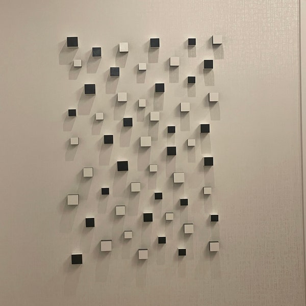 Modern Art Sculpture. Original Wood Wall Art. Wooden 3D Cubes in Black ...