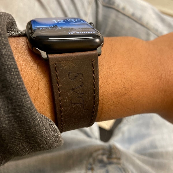 Personalised Leather Apple Watch Strap 38mm 40mm 41mm 42mm 44mm 45mm ...