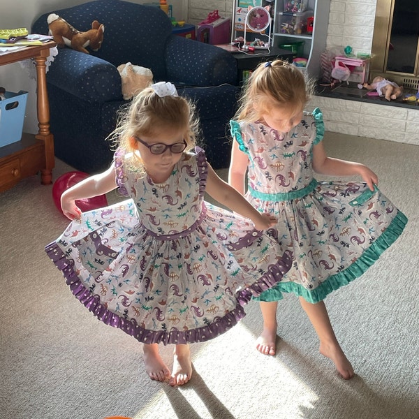 Dinosaur Dress, Girly Dino Dress, Toddler Dino Dress, Girls Dino Dress ...