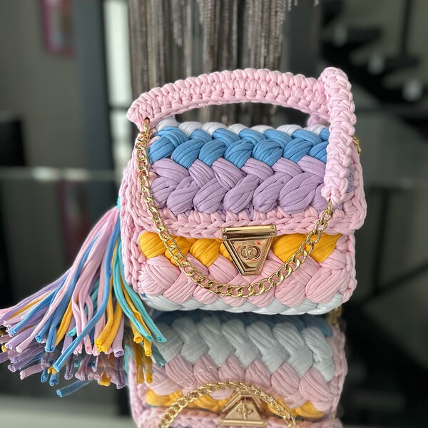 Bag/handmade Bag/hand Woven Bag/crochet Bag/knitted Bag/white Bag/black ...