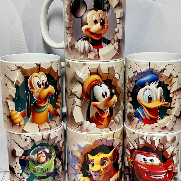 3D Cartoon Mug Wrap: Boys Classic Characters, 11oz & 15oz (digital ...