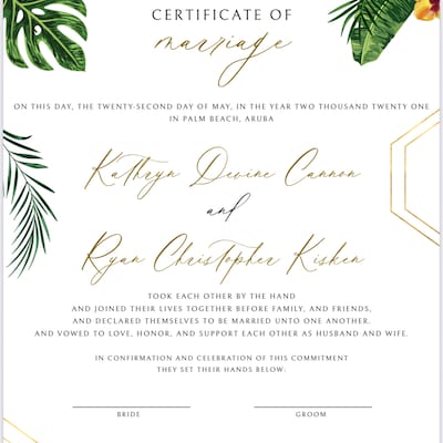 Tropical Marriage Certificate Template Hawaiian Wedding Certificate ...