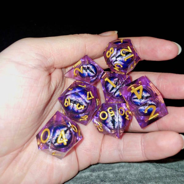 Red Blue Dragon Eye Dice Liquid Core Dice Set, Handmade Sharp Edge ...
