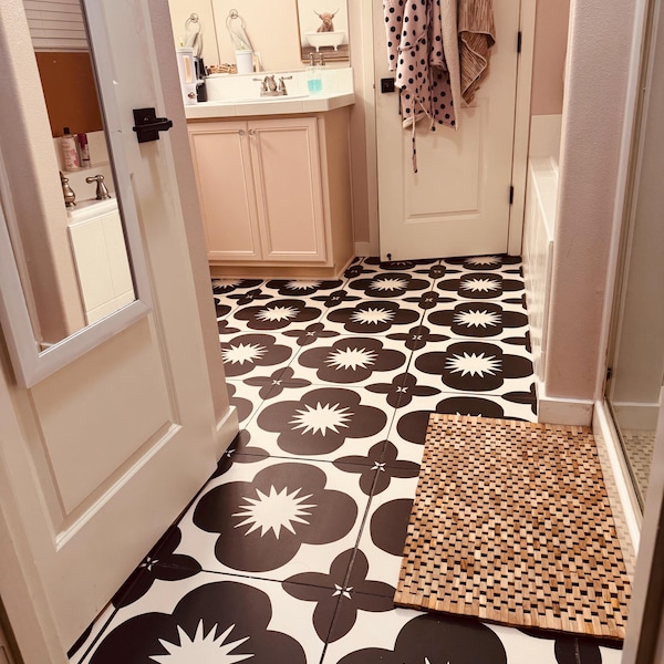 Ocean & off White Checker Vinyl Tile Sticker Floor Decals Removable and ...
