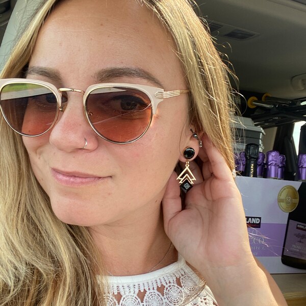 Elegant Geometric Dangle Plugs /8g ,6g ,4g ,2g ,0g ,00g ,1/2, 9/16 , 5/ ...