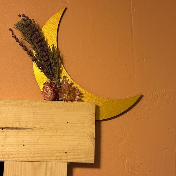 Crescent Moon Door Corner Decor Botanical Crystal Embellished Wooden ...