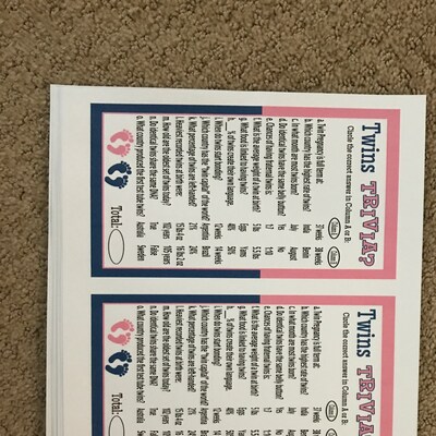 Twins Trivia Game, Printable Twins Baby Shower Blue and Pink Games ...