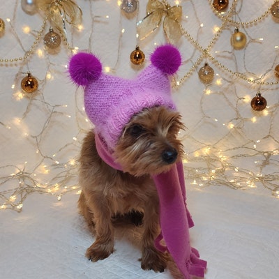 Pink Knitted Dog Hats, Dog Pom Pom Hat, Puppy Hat, Caps for Dogs ...