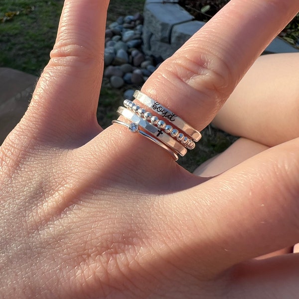 Personalized Stacking Name Rings | Design Your Own Ring Set | Mother's ...