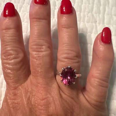 Ruby Ring/ Sterling Silver/ 20ct Big Huge Square Cut Simulated Red Gem ...