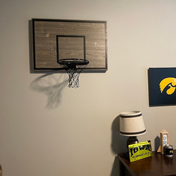 Indoor Wood Basketball Hoop: Weathered Gray, Black Trim - Basketball ...
