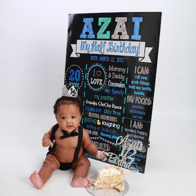 Boy's Half Birthday Chalkboard Sign Print Yourself Blue Half Birthday ...
