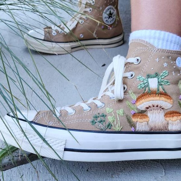 Embroidered Converse Mushroom, Frog, Converse Embroidery Mushroom ...