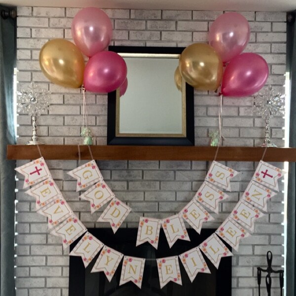 God Bless Banner Pink and Gold First Communion Banner With Floral ...