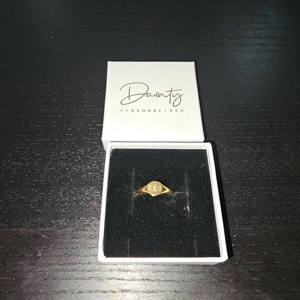 14K Gold Filled Signet Monogram Ring, Initial Gold Signet Ring ...