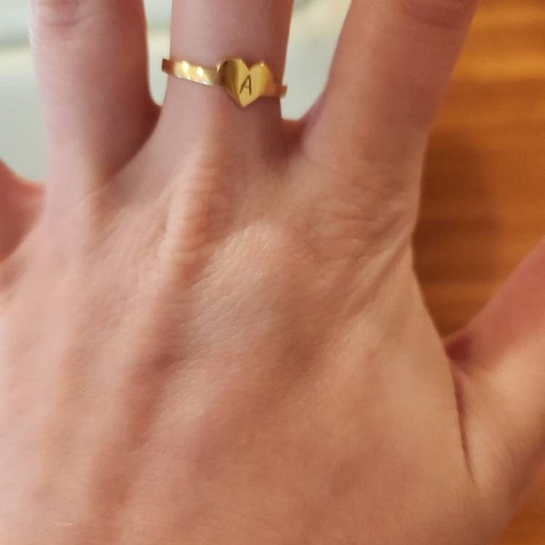 14K Gold Heart Ring, Initial Ring, Pink Heart Ring, Custom Midi Ring ...