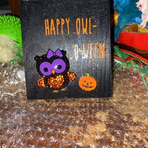 Halloween Pink Rhinestones BOO Ghost Glitter Wood Blocks Set of 3 Tier ...