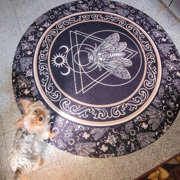 Round Witchy Cicada Rug, Circular Occult Moth Area Carpet W Gothic ...