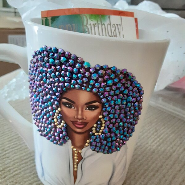 Personalized Afro American Woman Mug. 12oz Stainless Steel Bling Mugs ...
