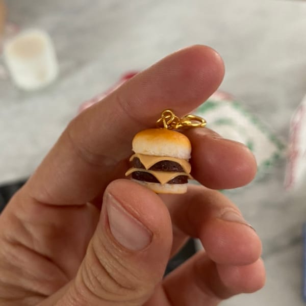 Little Double Cheeseburger Charm, Miniature Food Jewelry, Polymer Clay ...