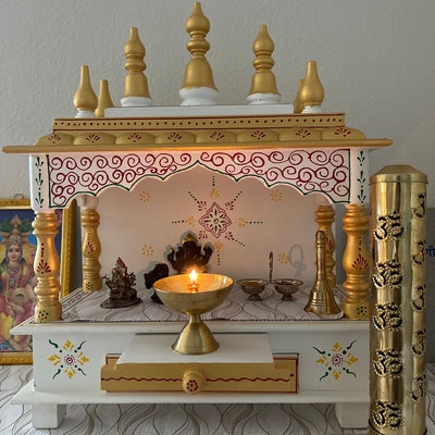 Wooden Temple Mandir Hindu Pooja Ghar Mandap Gold Painted Worship Home ...