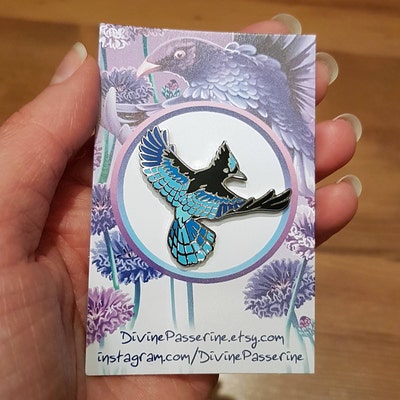 Hard Enamel Pin, Steller's Jay Silver Plated Brooch, Blue Crow Bird ...