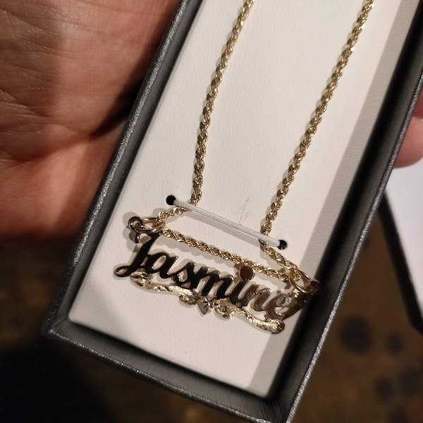 Solid Gold, Heart Name Necklace, Nameplate, Diamond Cut, 14K Solid Gold ...