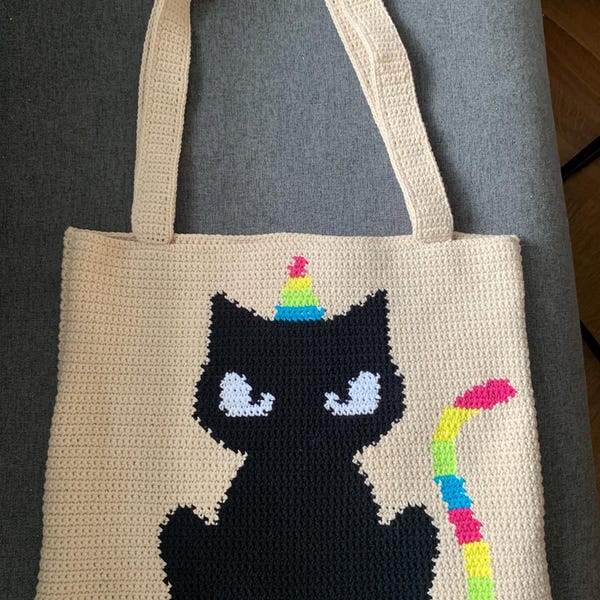 Cute Cats Bag Crochet Pattern, Crochet Bag Pattern, Crochet Tote Bag ...
