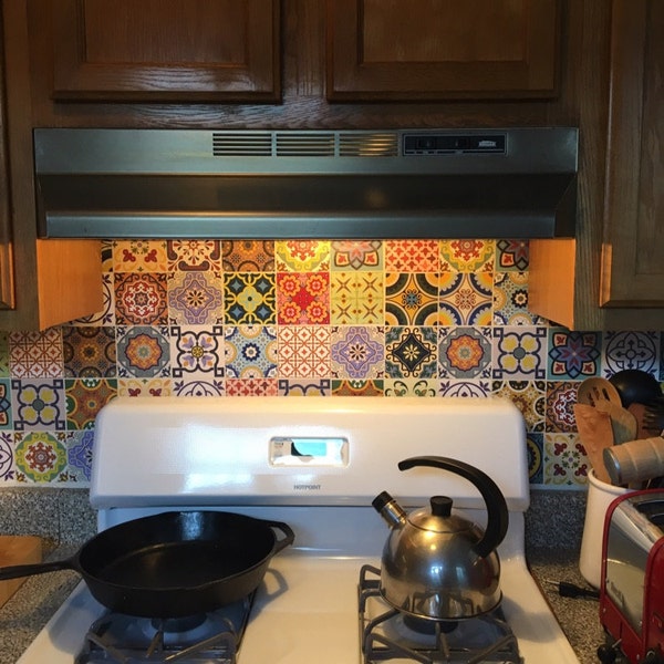 Splashback 24 Tile Stickers Mexican Tile Stickers Mixed for Walls ...