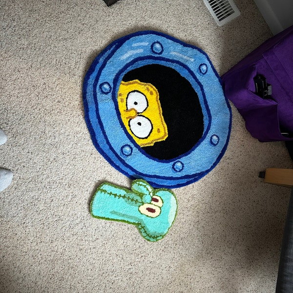 Handsome Squidward Rug | Handmade Tufted Rug | Spongebob Rug | Funky ...