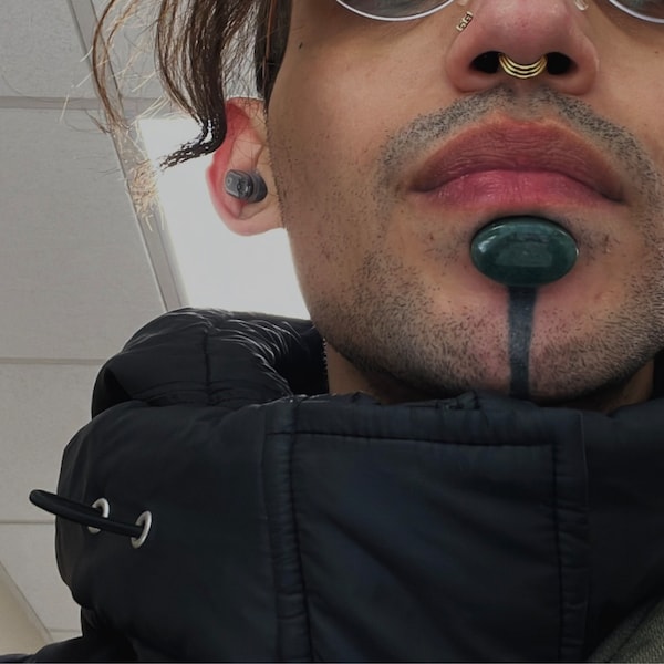 Labradorite Stone Oval Labret Plug for Stretched Lip Piercings Handmade ...