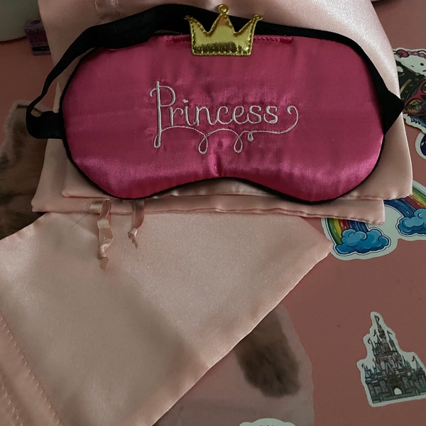 Girls Princess Sleep Mask: Pink Satin Eye Mask With Gold Crown - Etsy