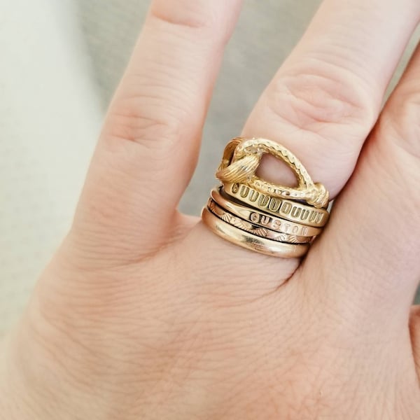 Stackable Name Ring Initial Ring Silver Id Ring Gold Stacking Ring ...