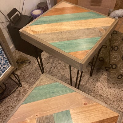 Teal Moss End Table, Farmhouse End Table, Coastal End Table, Nightstand ...