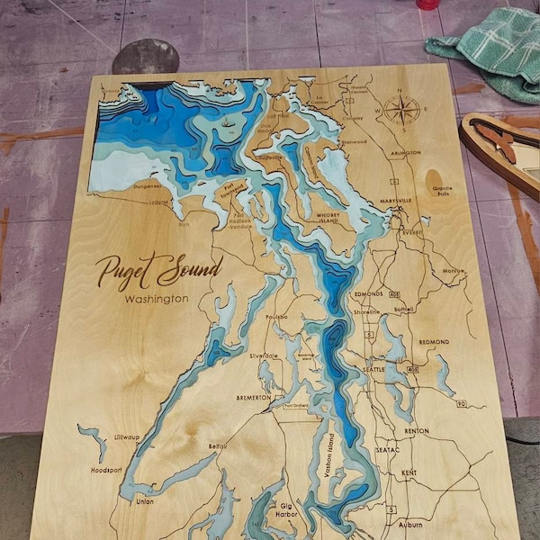 Digital File PDF, SVG - Puget Sound, Bathymetric Depth Layers SVG File ...