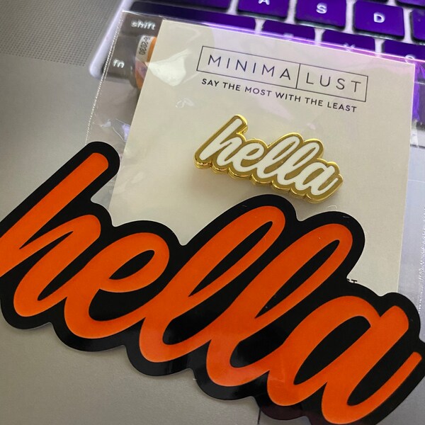 Hella White& Gold Enamel Label Pin - Bay Area - Hella Pin - Etsy