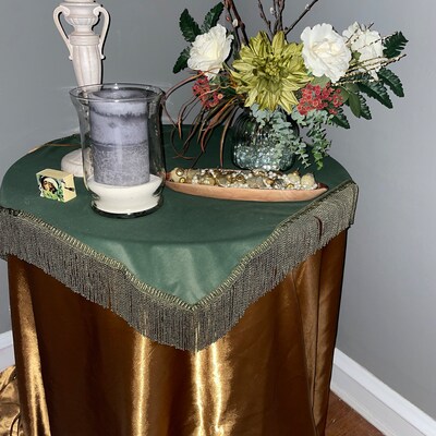 Retro Nostalgia Dark Green Side Table Cover Luxury Solid Table ...