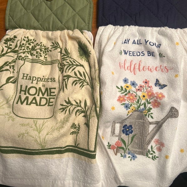 Roses & Roosters Farmhouse Hanging Kitchen Towels With Holders ...