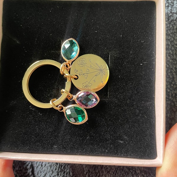 Combined Birth Flower Keychain, Personalized Mothers Gift, Personalized ...