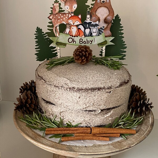 Woodland Cake Topper, Forest Animals Cake Topper, Straw Cake Topper ...