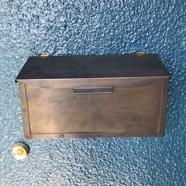 Solid Copper Wall Mount Mailbox: Bronze Patina, Brass Accents - Etsy