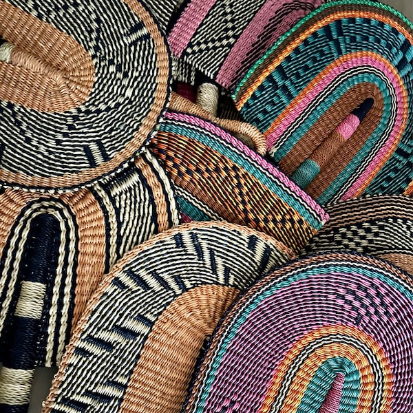 Straw Art Basket, Basabasa Basket, Bolga Art Basket, Wavy Boho Big ...